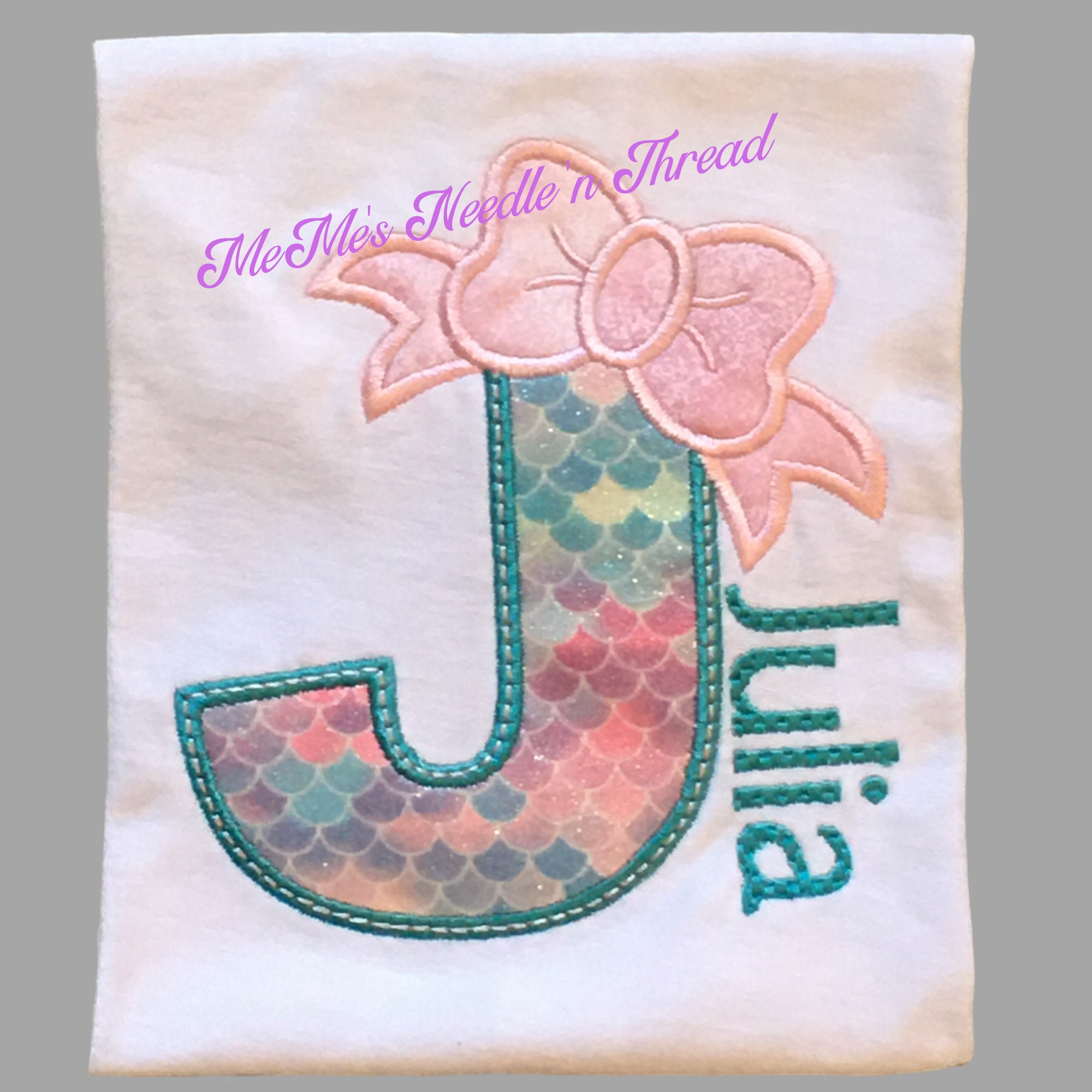 Mermaid Scale Initial with Bow Embroidered Girl's T Shirt | Etsy
