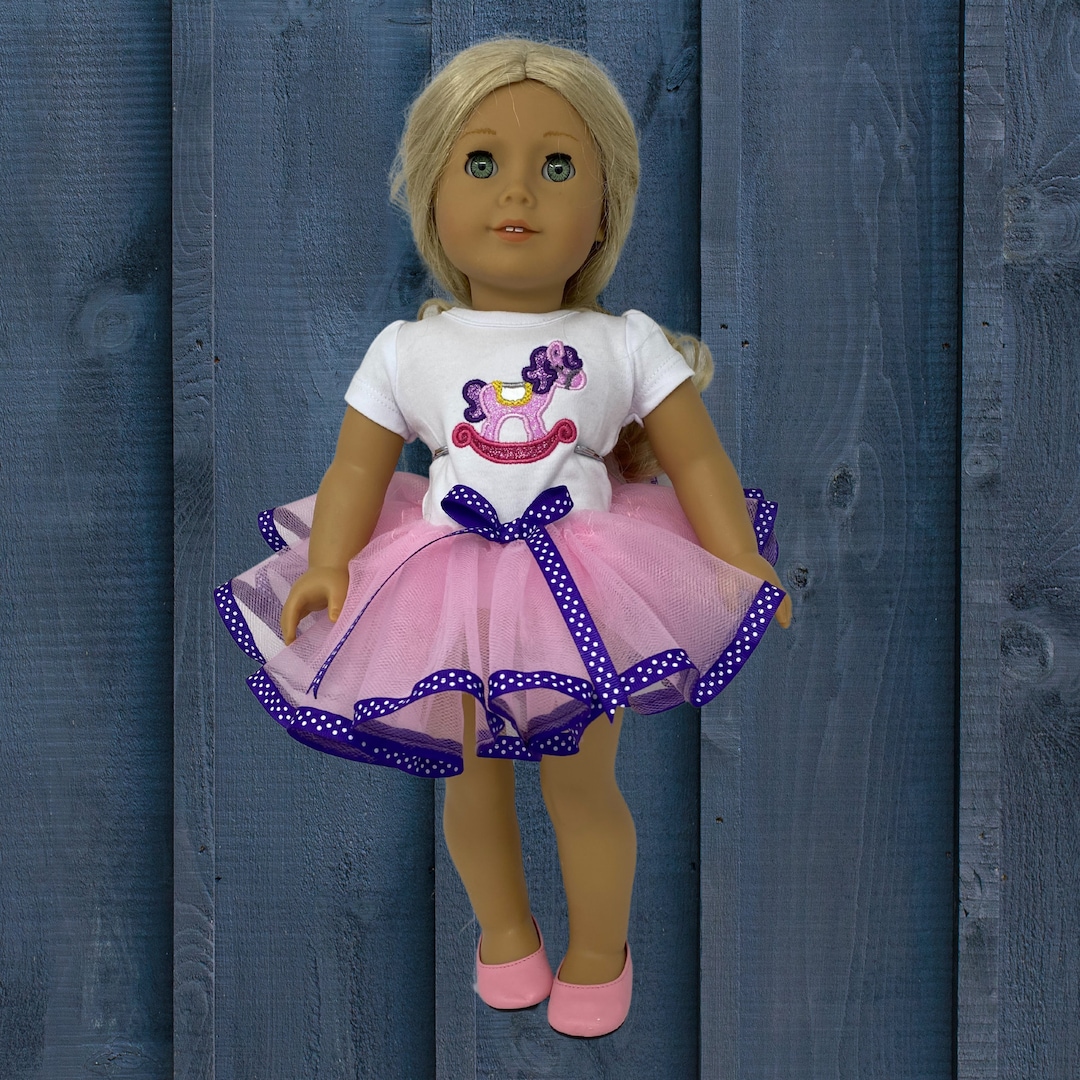 Pink Rocking Horse Machine Embroidered Doll Shirt and Pink With Purple ...
