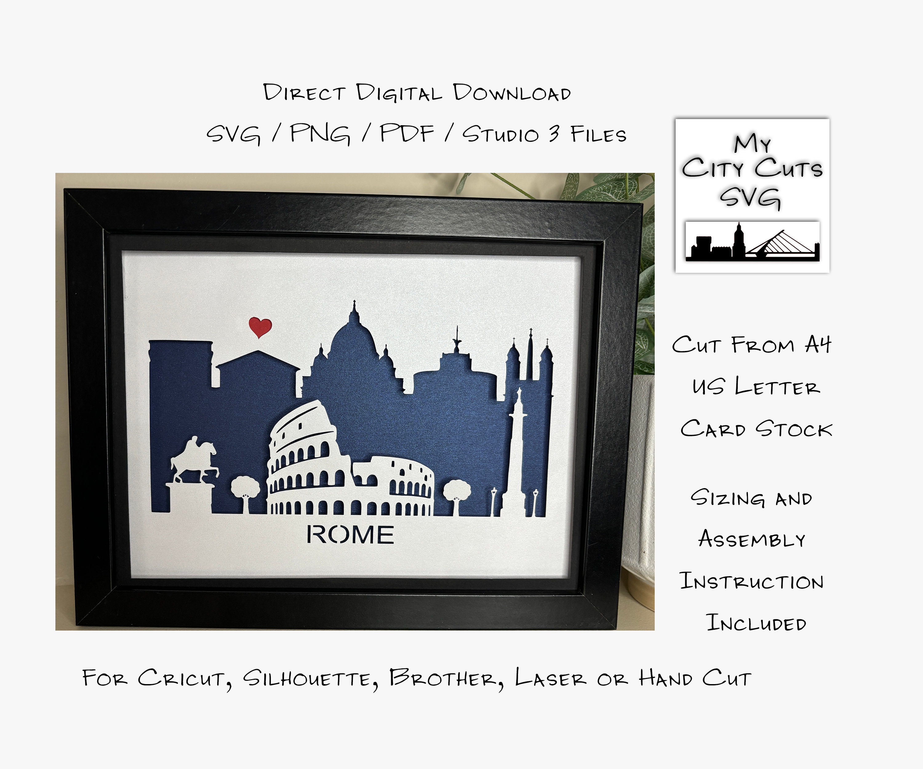 Rome City Skyline Shadow Box SVG Cut Files for Cricut - Etsy
