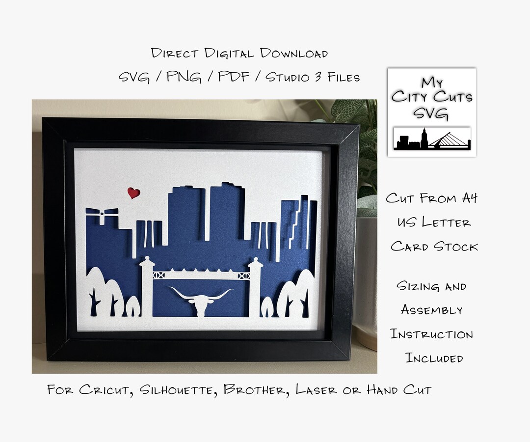 Fort Worth Texas Skyline Shadow Box Paper Cut Template (digital ...