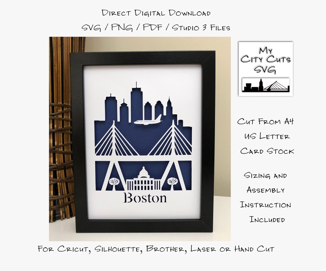 Boston City Skyline Paper Cut Shadow Box SVG, Cricut, Silhouette ...