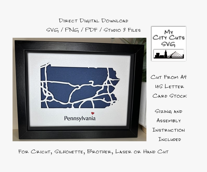 Pennsylvania State Map Shadow Box SVG Cut Files for Cricut - Etsy
