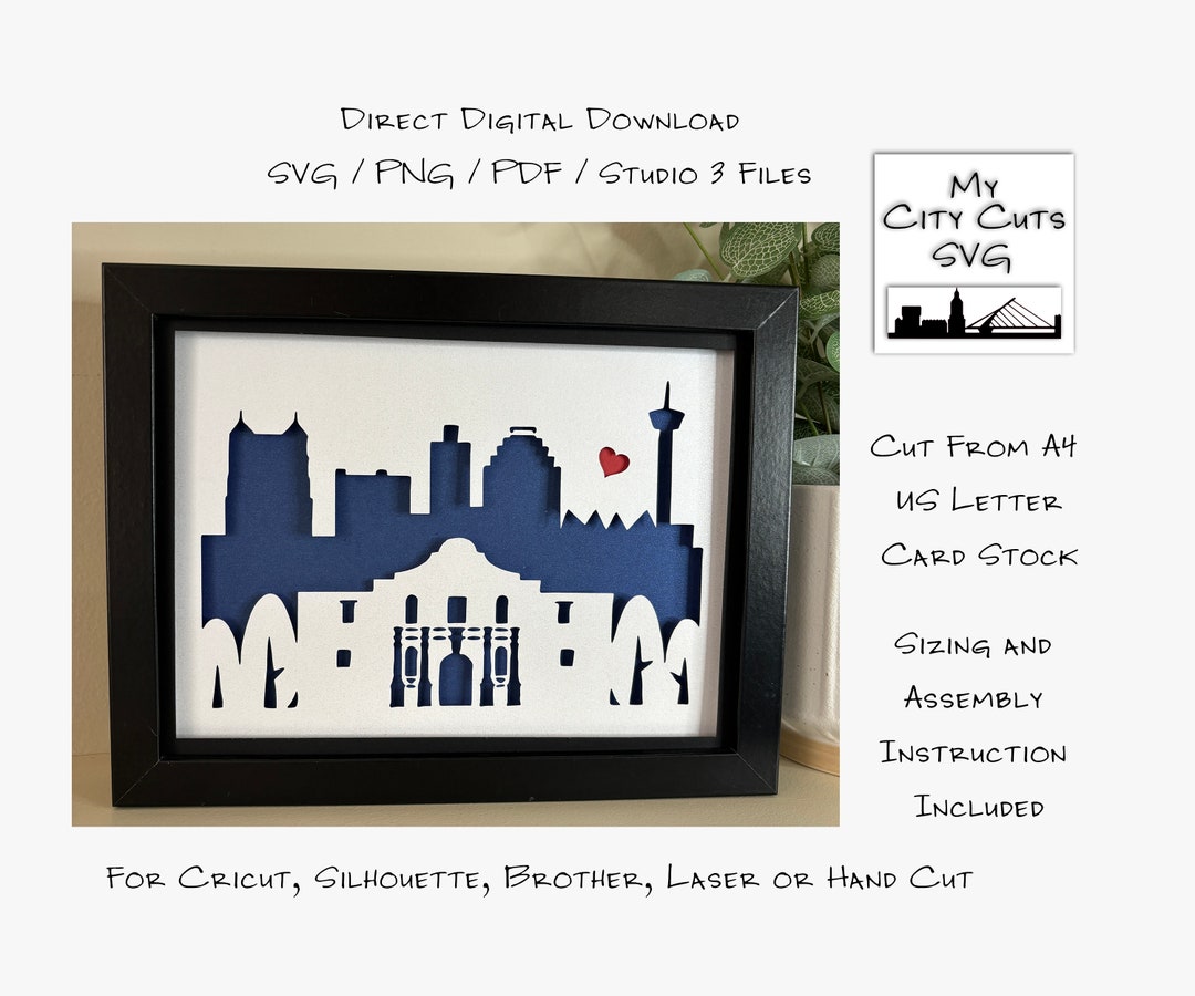 San Antonio Skyline Paper Cut Shadow Box SVG, Cricut, Laser (digital ...
