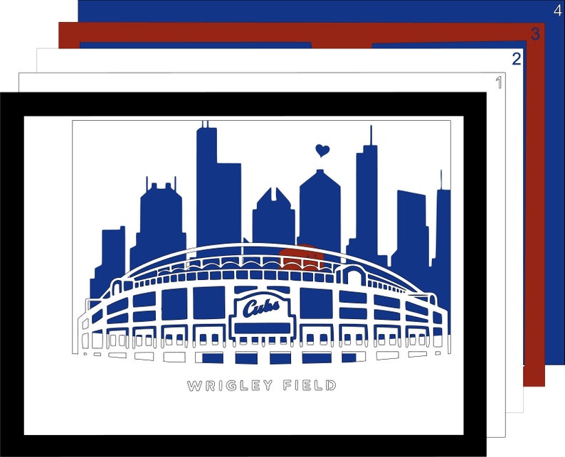 Paper Cut Shadow Box 3D Lightbox SVG PNG Wrigley Field Baseball Stadium ...