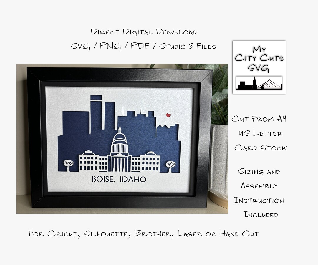 Boise City Idaho Skyline Shadow Box SVG Cut Files for Cricut, City ...
