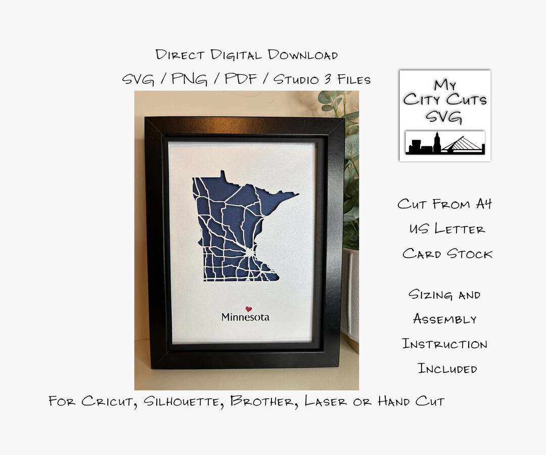 Paper Cut Shadow Box 3D Lightbox SVG PNG Minnesota State Map Cricut ...