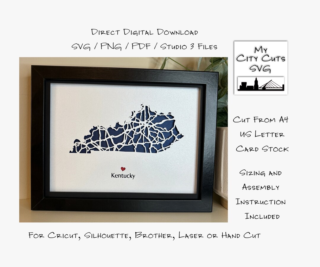 Kentucky State Map Paper Cut Lightbox SVG, Cricut Silhouette (digital ...