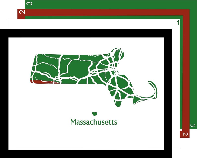 Massachusetts State Map Paper Cut Lightbox SVG, Cricut Silhouette ...