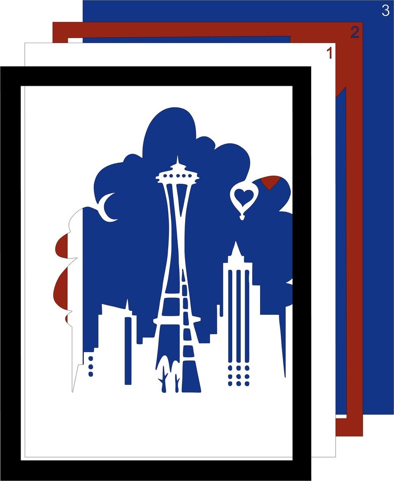Seattle Skyline Shadow Box SVG, 3D Layered Paper Cut File (digital ...