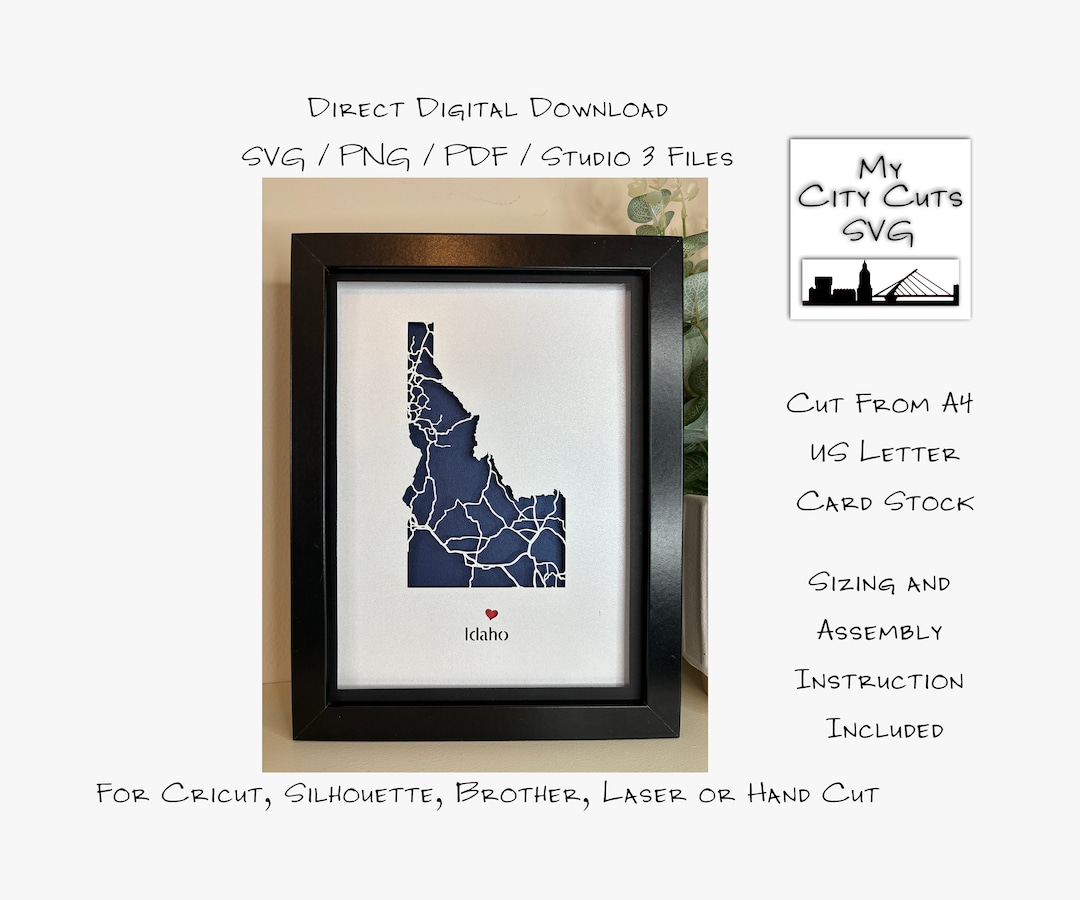 Idaho State Map Shadow Box SVG Cut Files for Cricut, Brother, Laser or ...