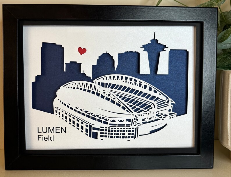 Lumen Field Stadium Paper Cut Lightbox SVG, Seattle Skyline (digital ...