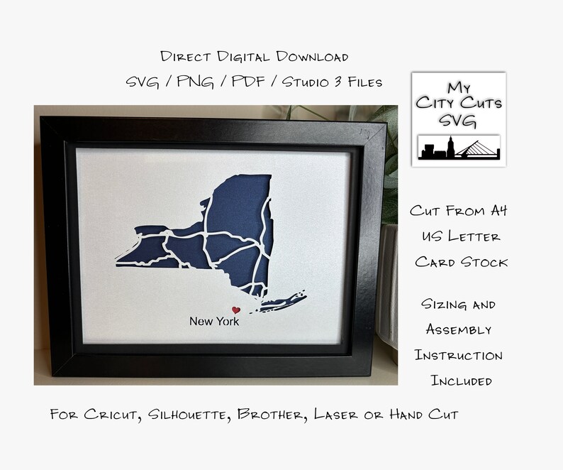 New York State Map Shadow Box SVG Cut Files for Cricut, Brother, Laser ...