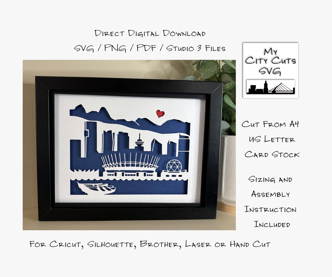 Vancouver Canada City Skyline Shadow Box SVG Cut Files for Cricut, City ...