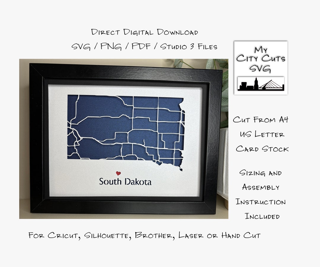 South Dakota Map Shadow Box SVG, 3D Layered Paper Cut (digital Download ...