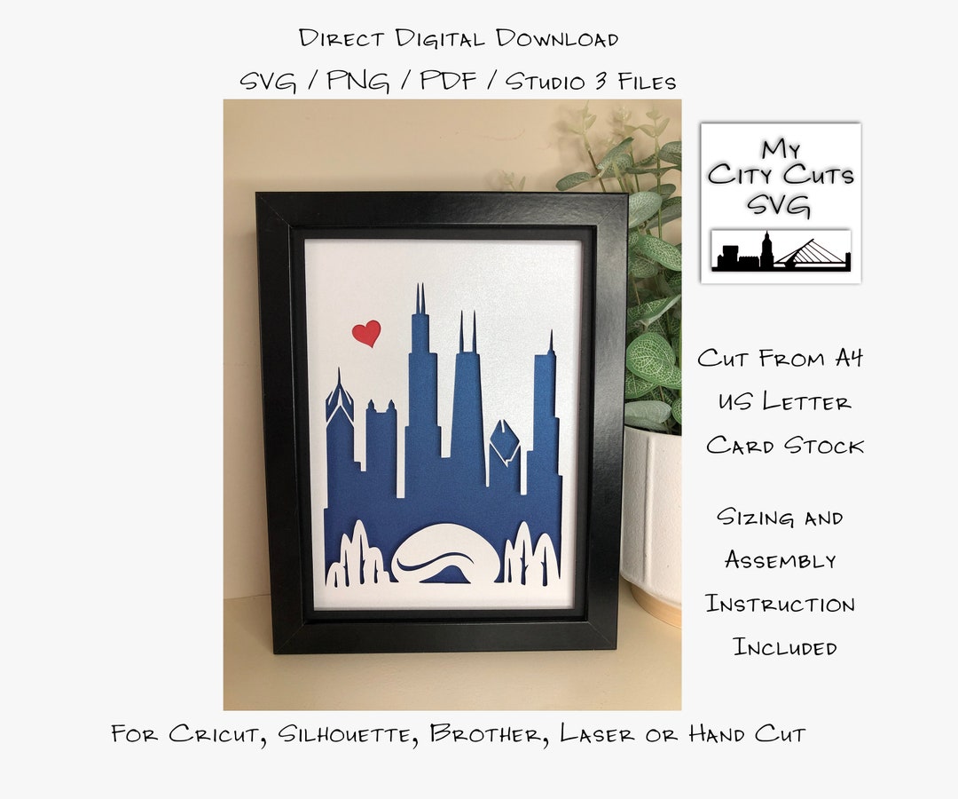 Chicago Skyline Paper Cut Shadow Box SVG, 3D Layered Lightbox (digital ...