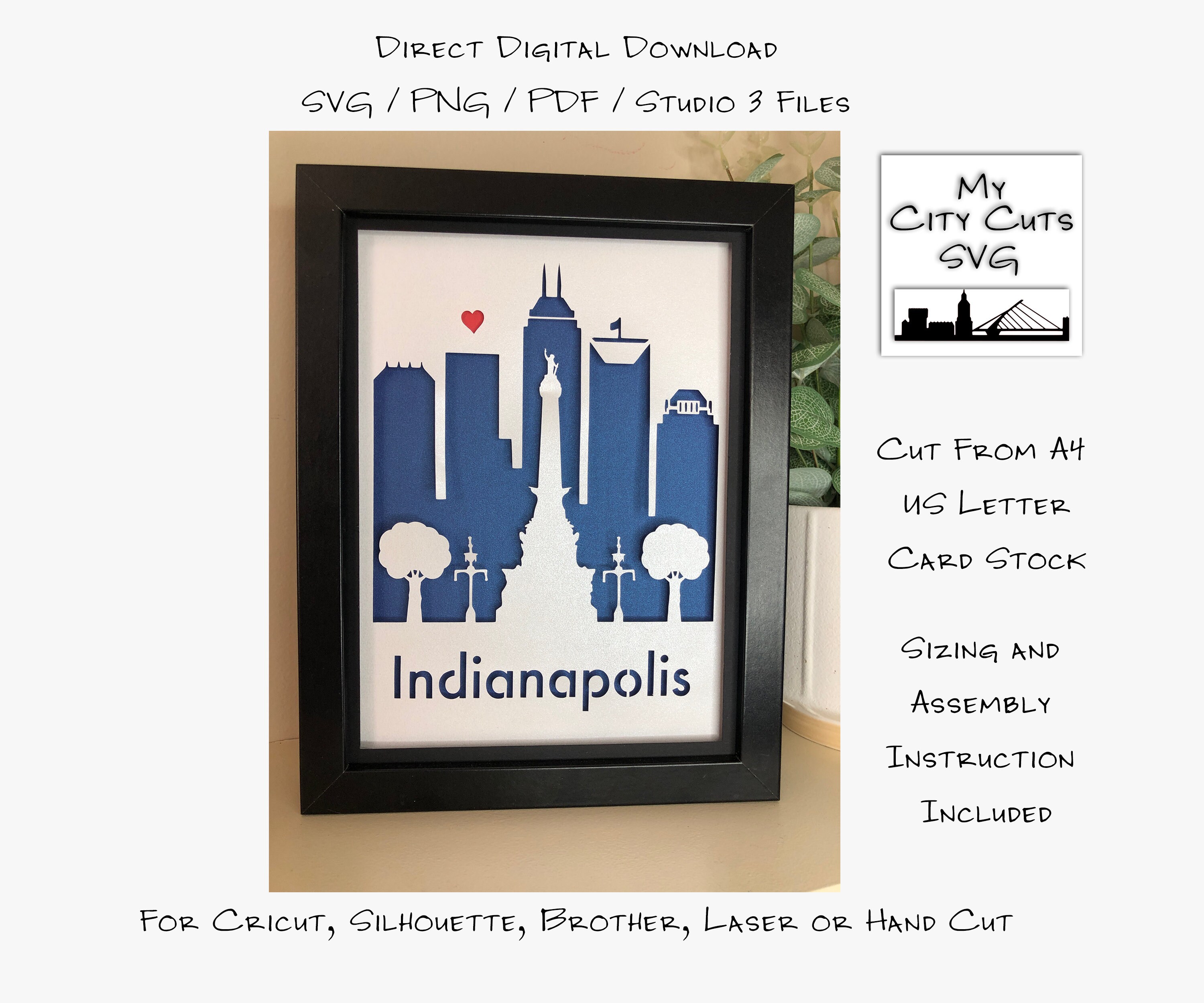 Indianapolis City Skyline Shadow Box SVG Cut Files for Cricut - Etsy