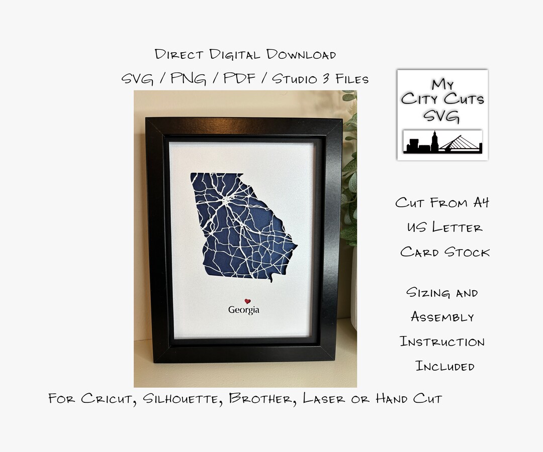 Georgia State Map Shadow Box SVG Cut Files for Cricut, Brother, Laser ...