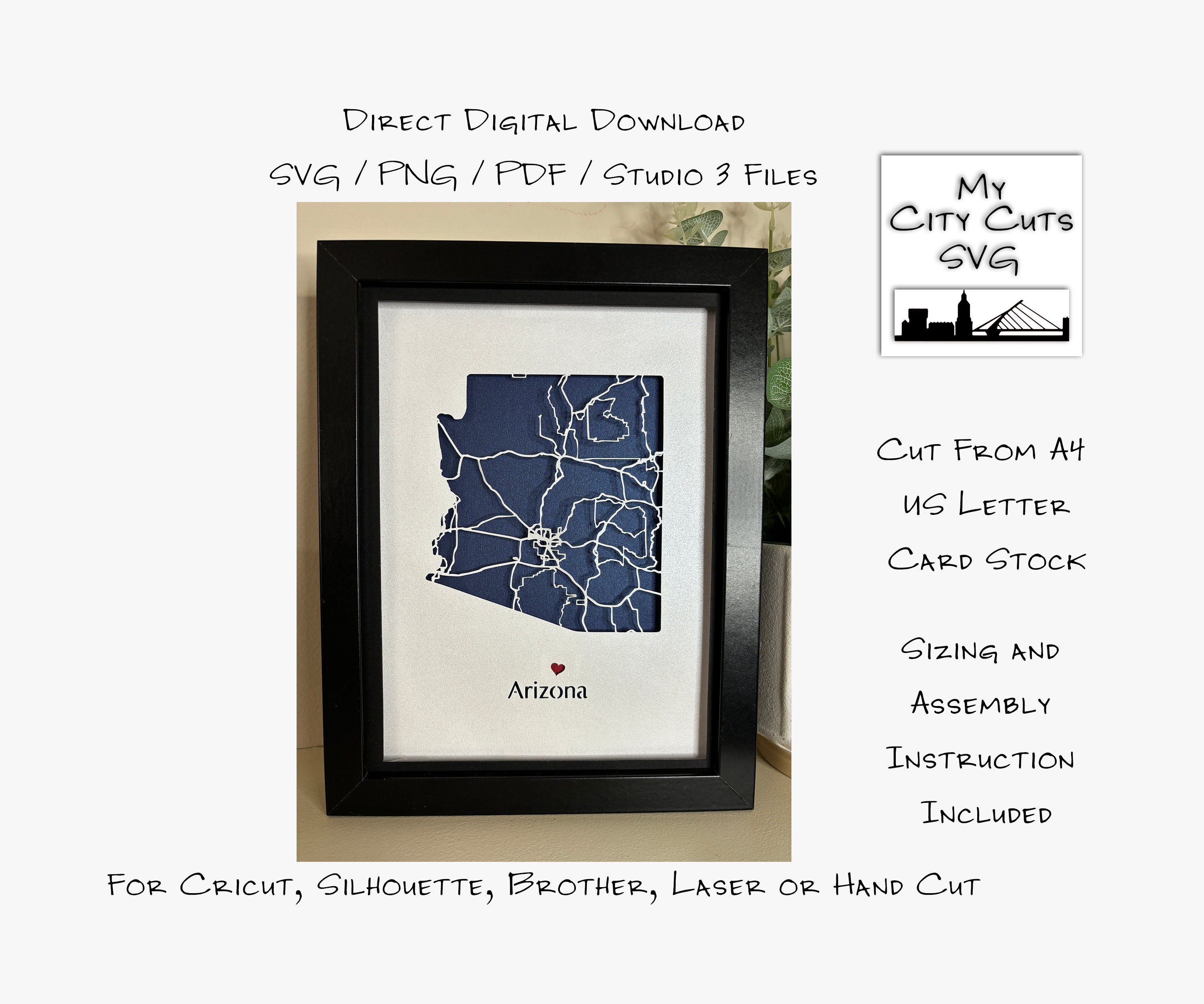 Arizona State Map Shadow Box SVG Cut Files for Cricut City - Etsy