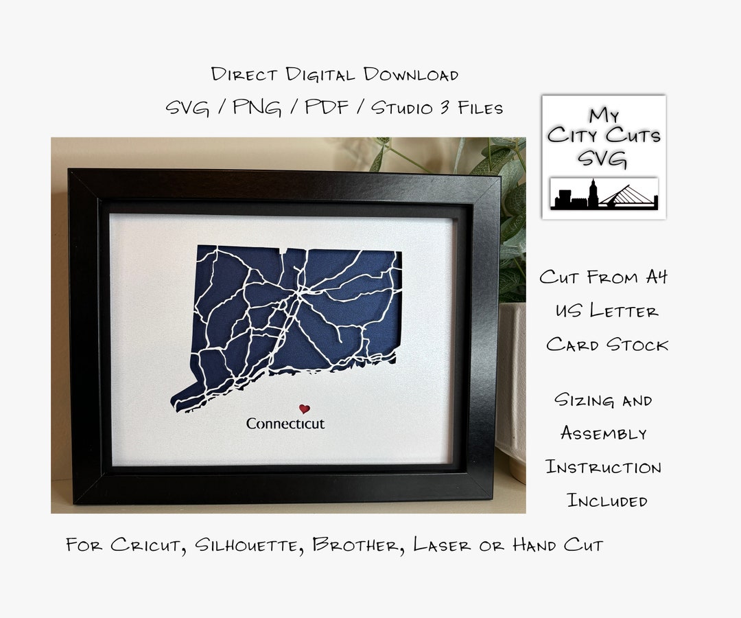 Paper Cut Shadow Box 3D Lightbox SVG PNG Connecticut State Map Cricut ...