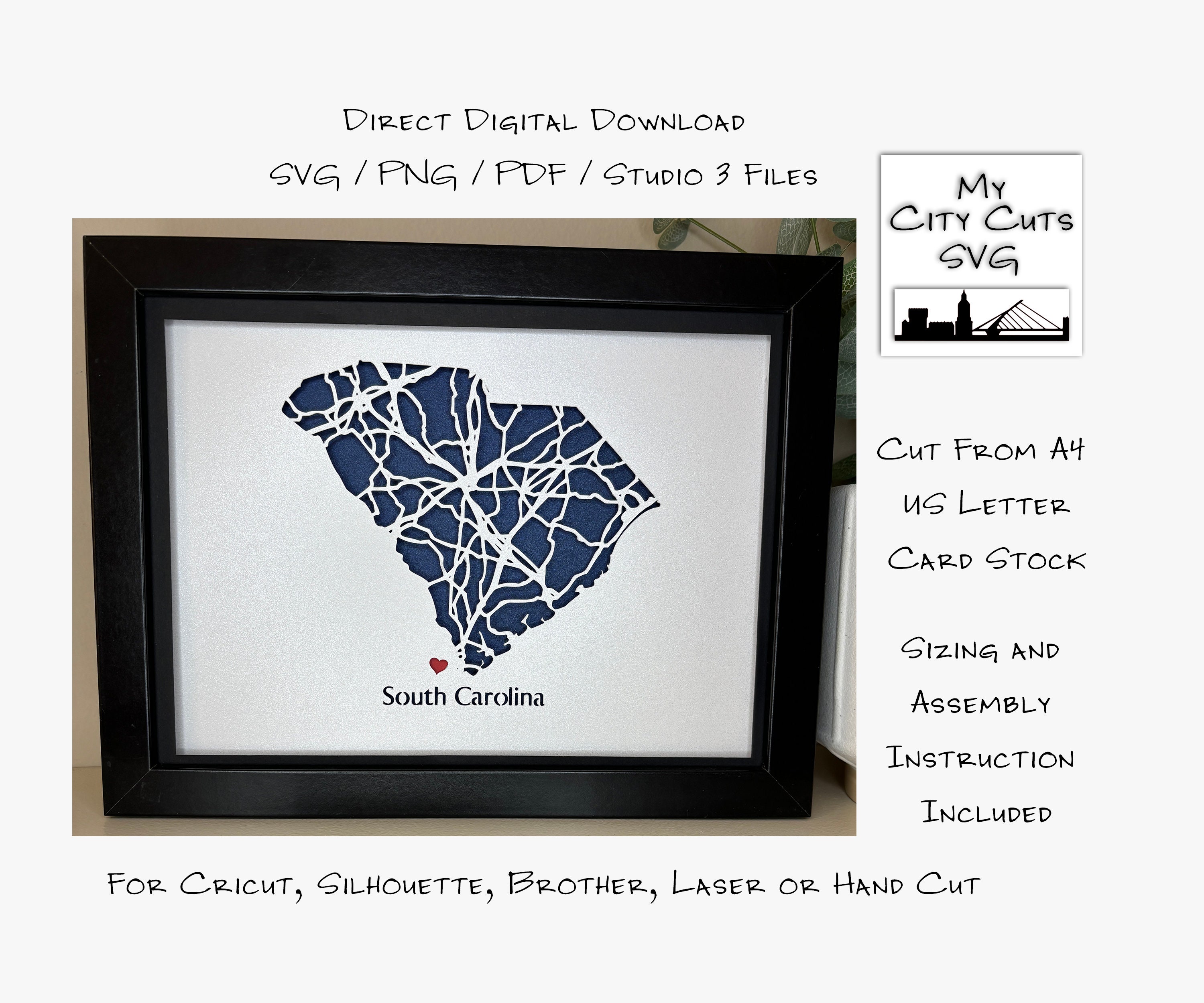 South Carolina State Map Shadow Box SVG Cut Files for Cricut, Brother ...