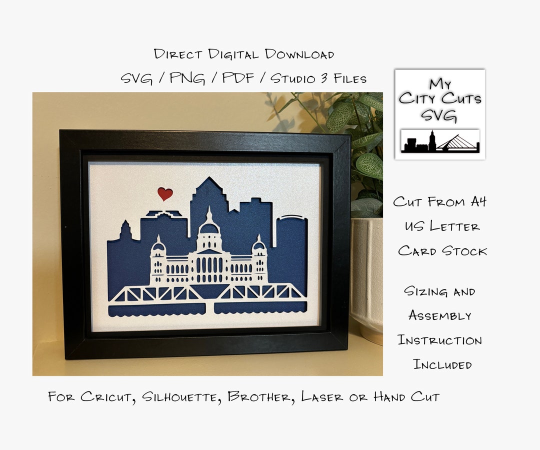 Des Moines City Skyline Shadow Box SVG, 3D Paper Cut Lightbox (digital ...