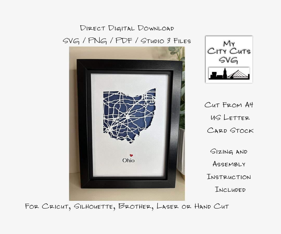 Ohio State Map Shadow Box SVG Cut Files for Cricut, Brother, Laser or ...