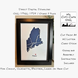 Maine State Map Shadow Box SVG Cut Files for Cricut, Brother, Laser or ...