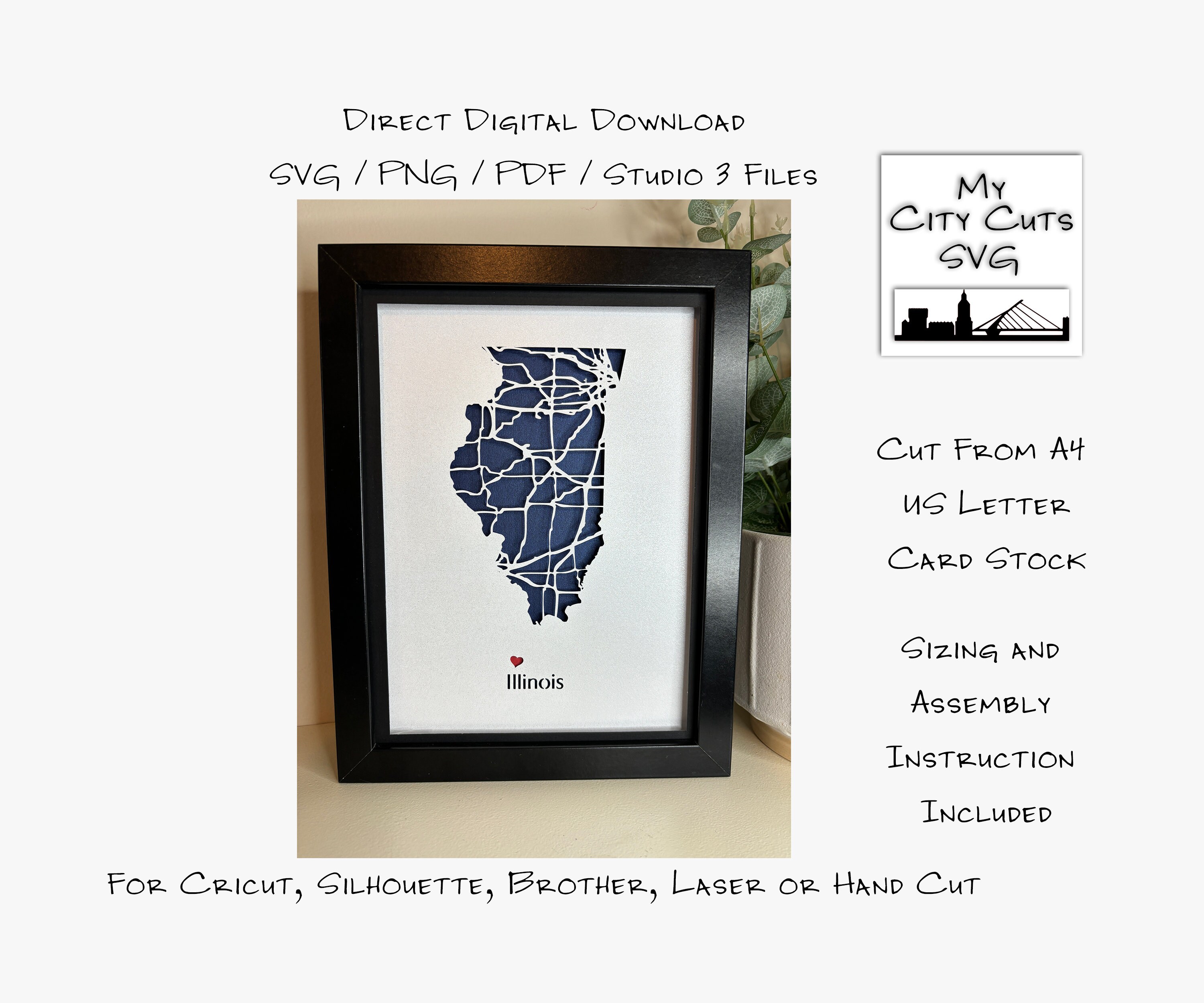 Illinois State Map Shadow Box SVG Cut Files for Cricut, Brother, Laser ...