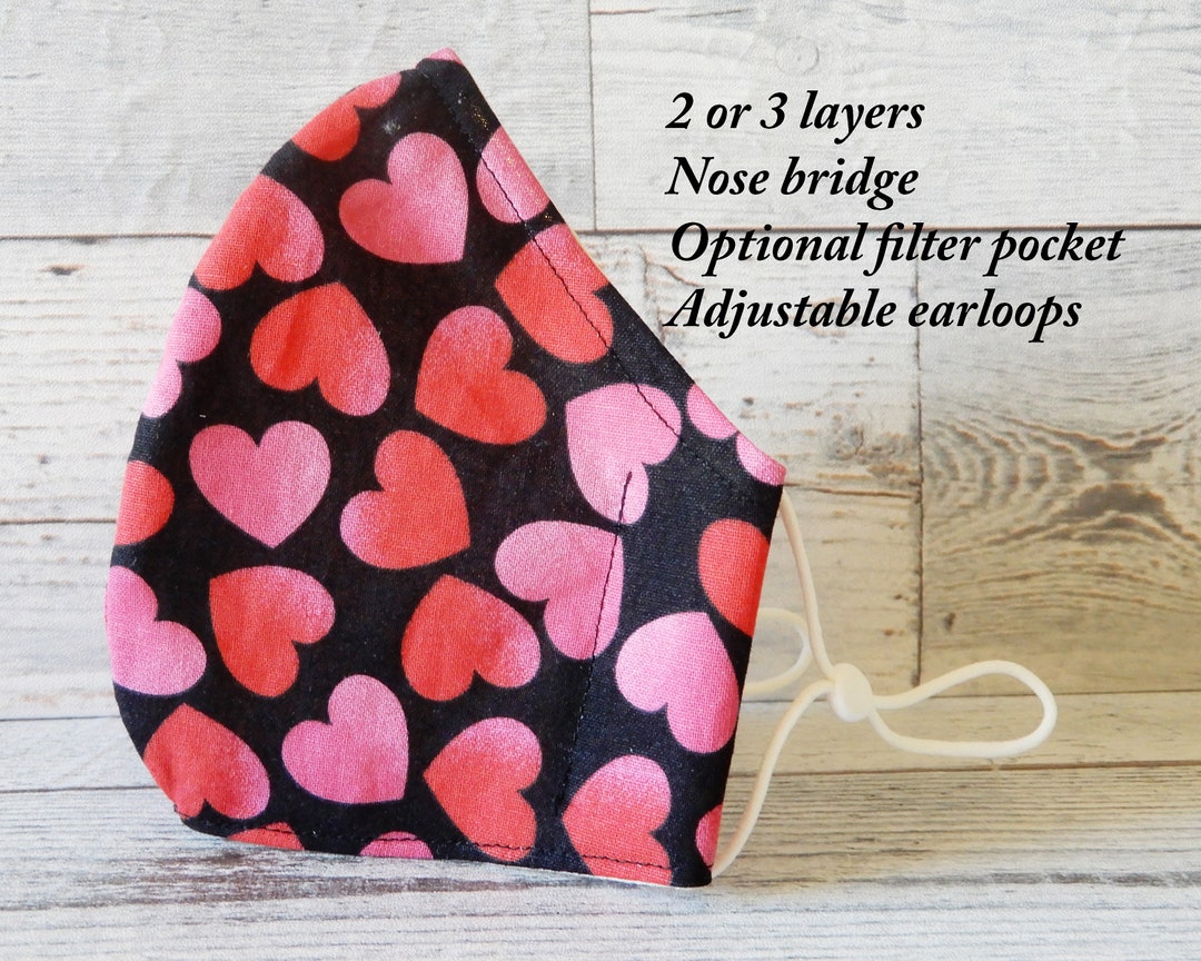 Heart Face Mask Heart Mask Valentine Mask Cotton Cloth Handmade Face ...