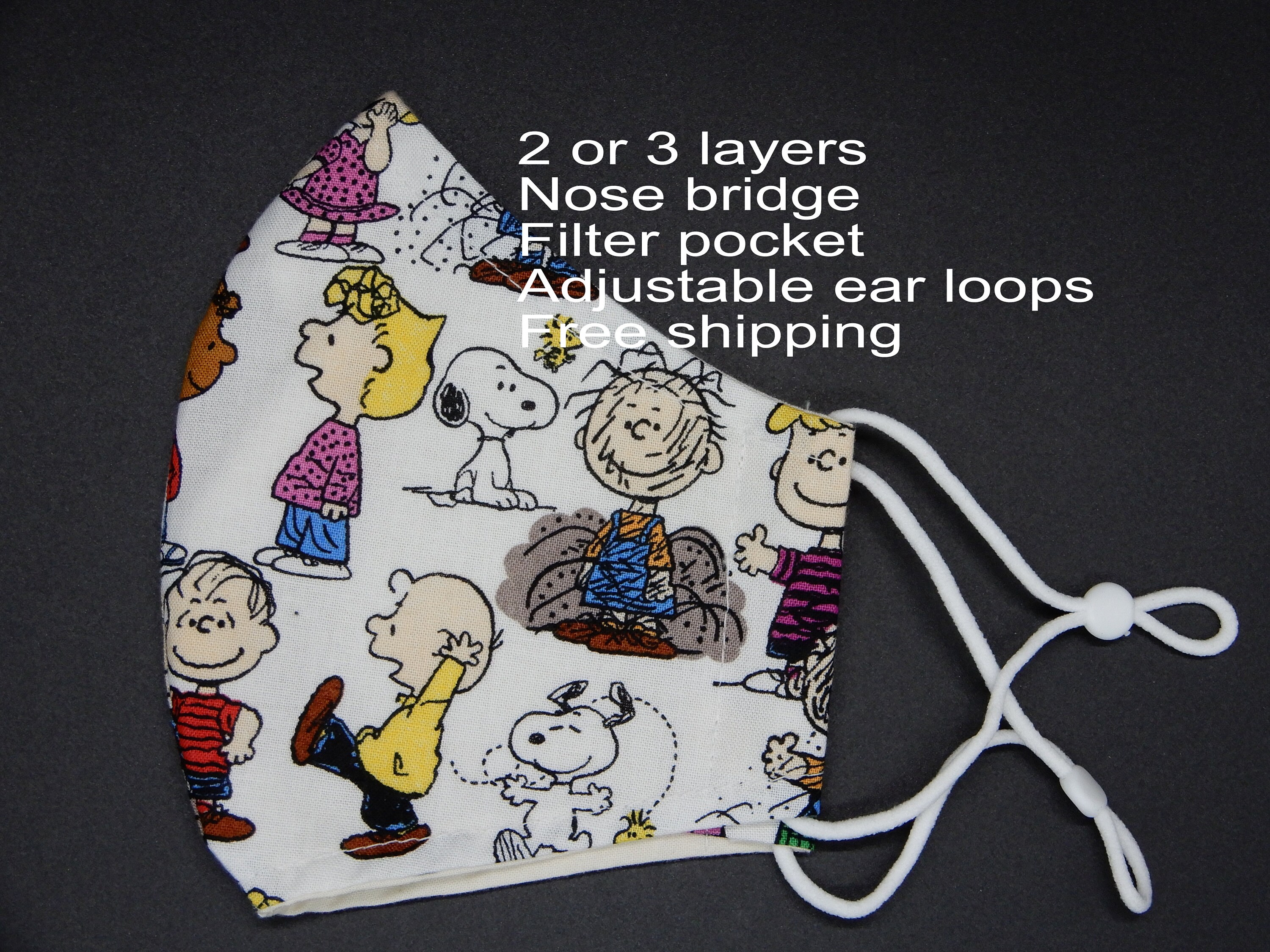 Snoopy face mask /Peanuts face mask/Charlie Brown /mask with | Etsy