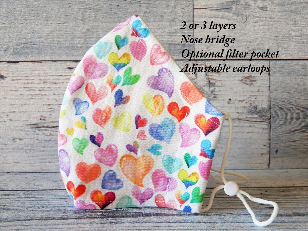 Heart Face Mask Valentine Face Mask Multicolor Heart Handmade Washable ...