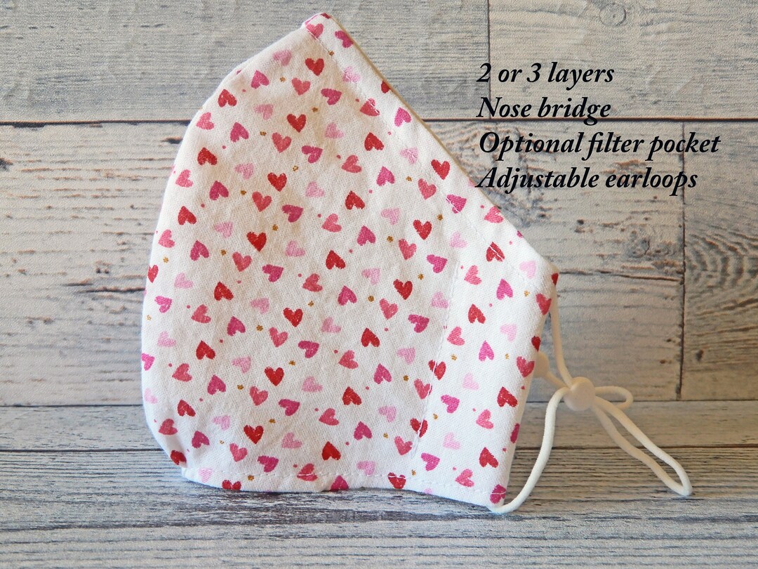 Heart Face Mask Heart Mask Valentine Mask Cotton Cloth Handmade Face ...