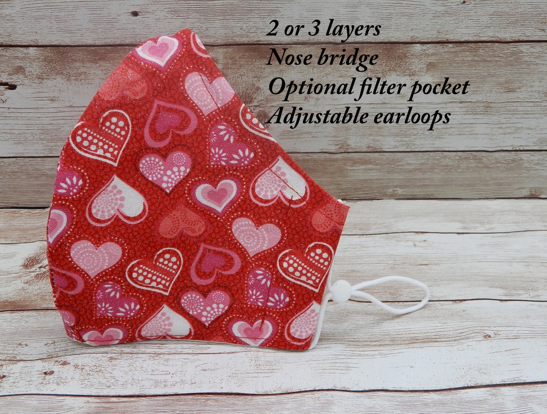 Heart Face Mask Heart Mask Valentine Mask Cotton Cloth Handmade Face ...