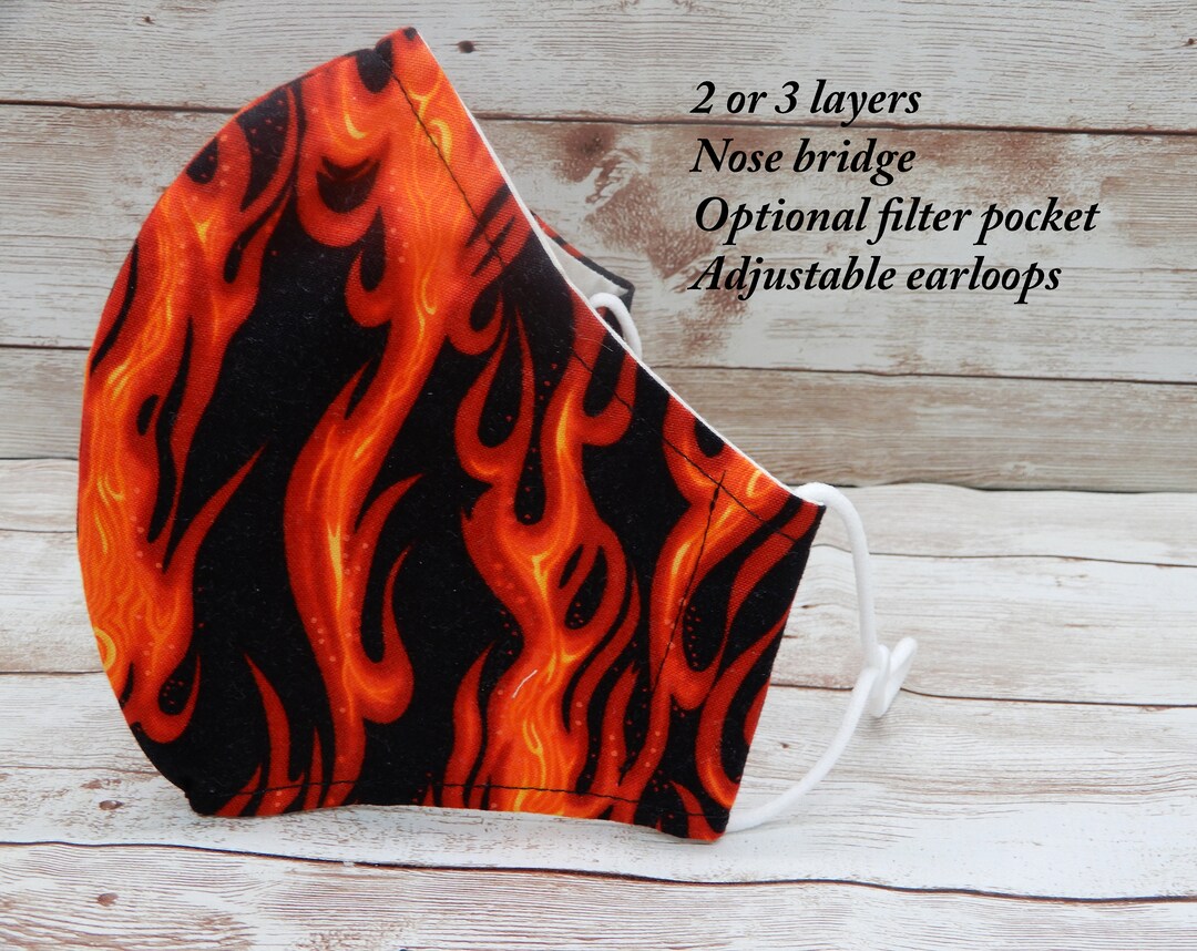 Fire face mask/Firefighter mask/Flames/Travel face mask/ mask with nose ...