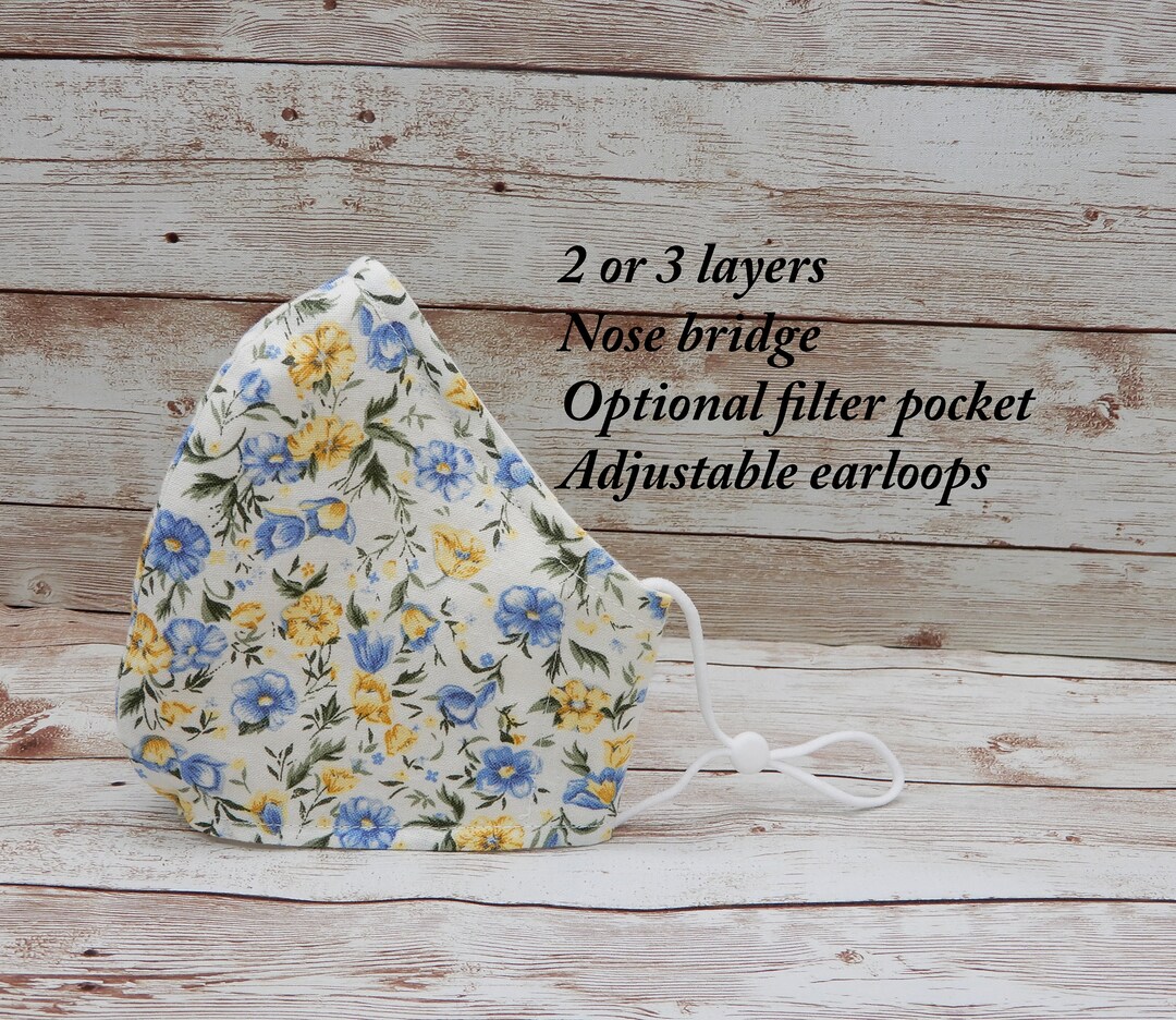 Blue Floral Face Mask Yellow Floral Face Mask Summer Mask Spring Face ...