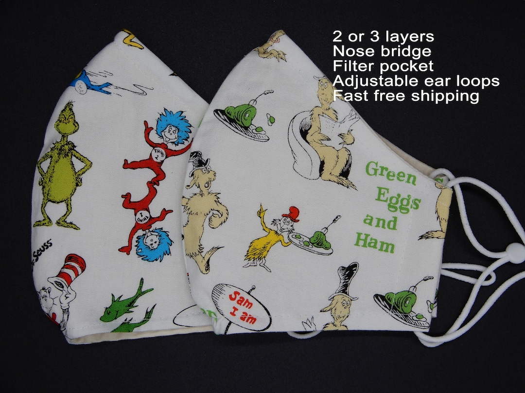 Dr Seuss Face Mask Green Eggs and Ham Face Mask Mask With Nose Wire ...