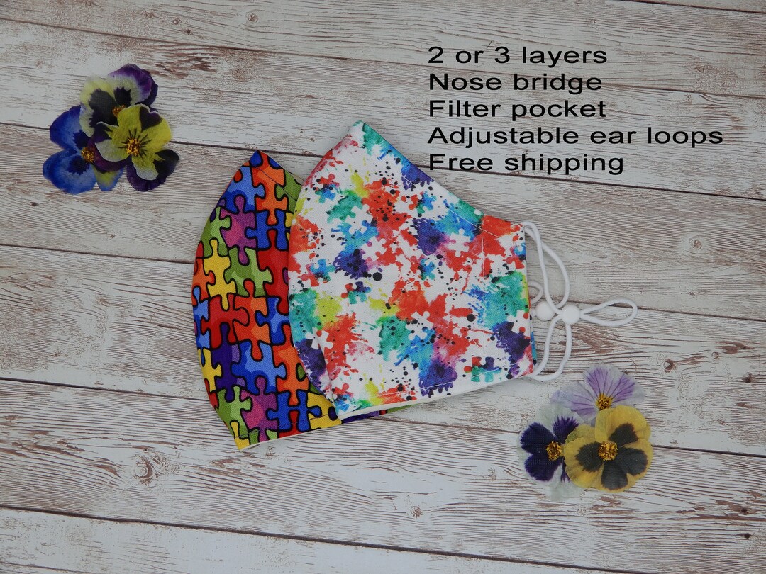 Puzzle Face Mask Autism Face Mask Autism Awareness Mask Cotton Cloth ...