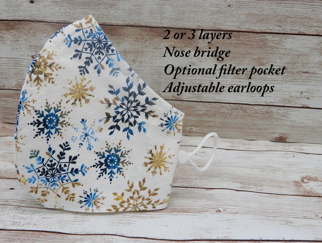 Winter Snowflake Holiday Face Mask/ Christmas Travel Face Mask/ Cotton ...