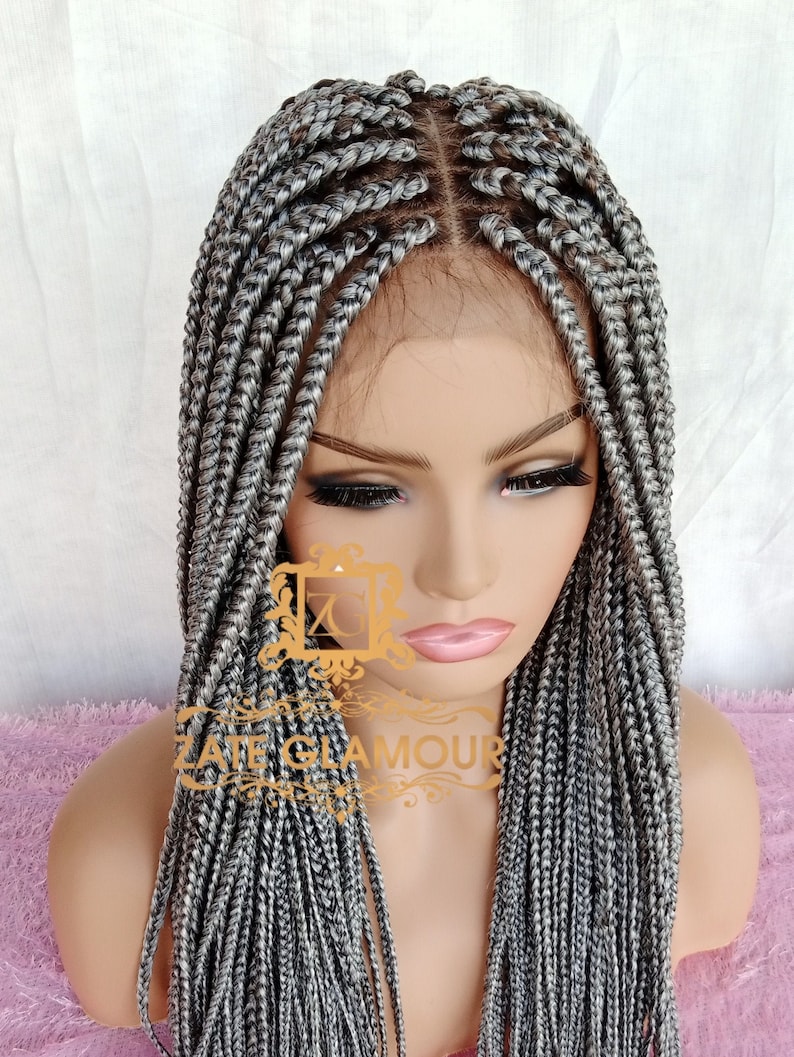 Gray Braided wig, box braids, salt and pepper hairs, - glwec.in