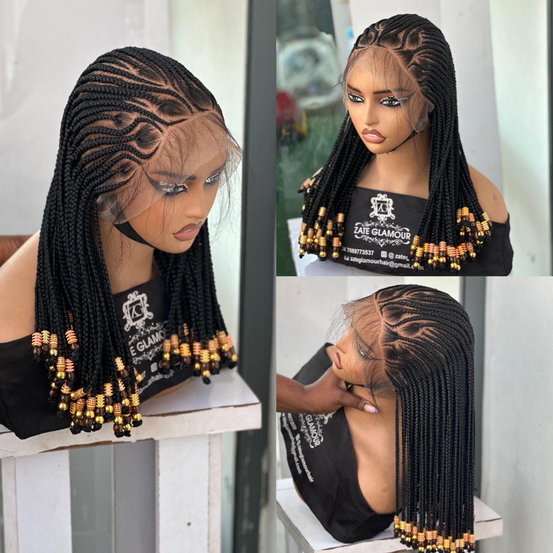 Cornrow With Beads , Knotless , Lightweight Braids, Braided Wig, Hand ...