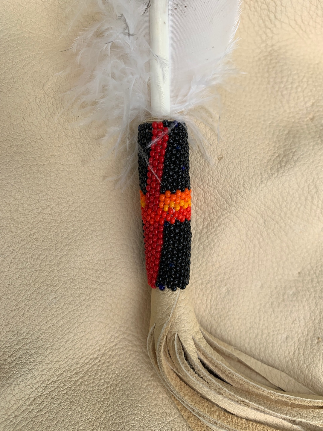 An Imitation Eagle Feather With Beaded Quill and Fringe - Etsy
