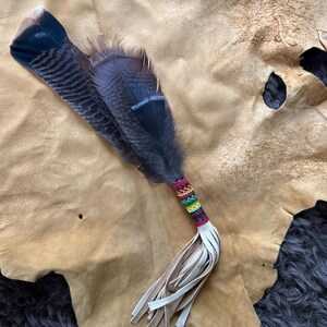 Four Feather Turkey Fan With Beaded Quill - Etsy