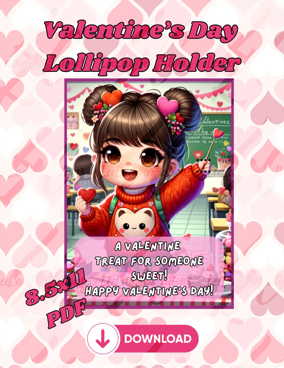 Valentines Day Lollipop Holder Printable PDF DIY Valentines Day Card ...