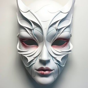 Cyborg Chic: Elegant Gray Humanoid Mask, Non-human Features, Ruffles ...