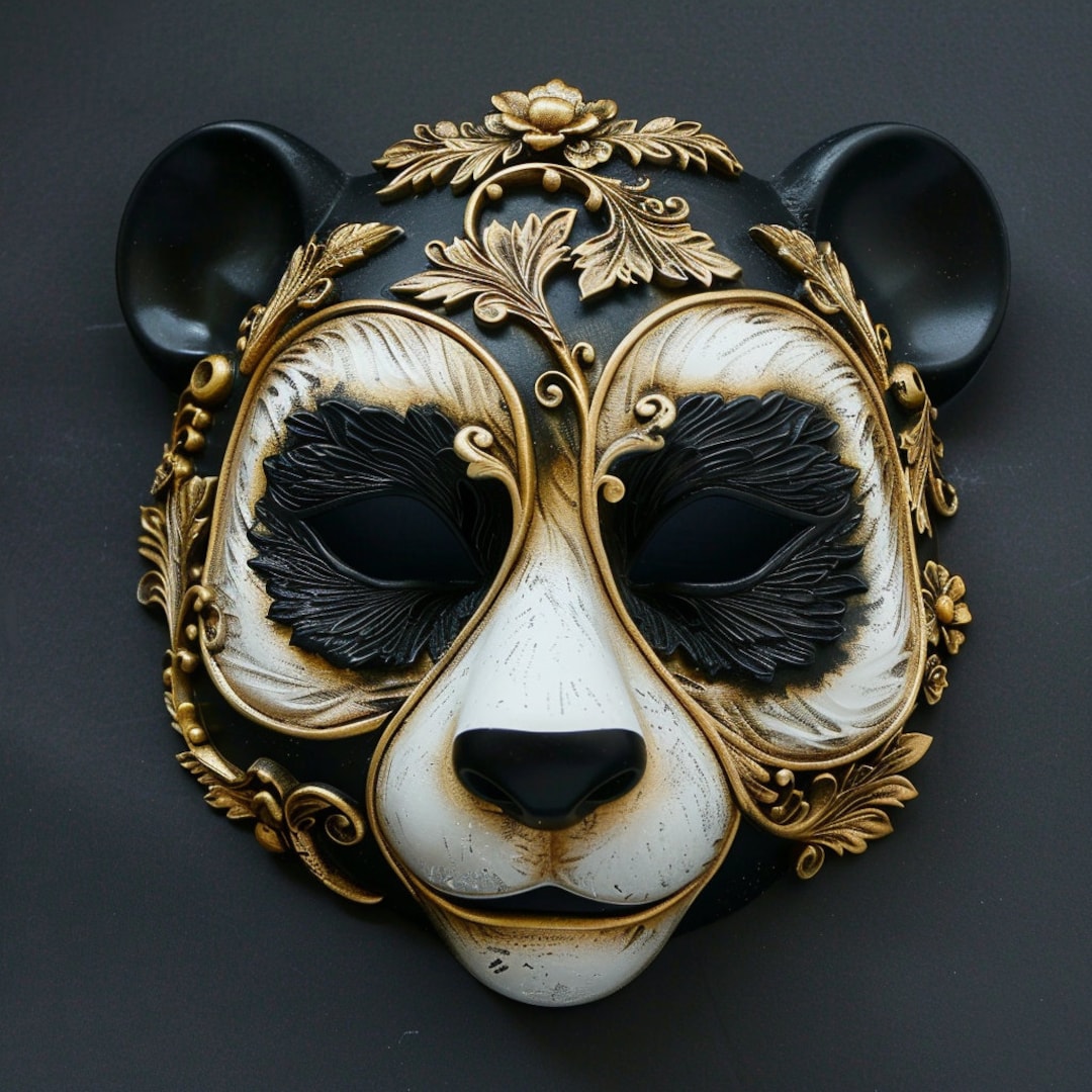 Venetian Panda Mask With Gold Details, a Treasure of Elegance and Charm ...
