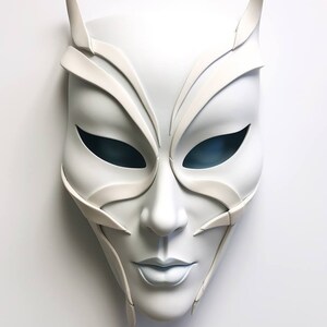 Cyborg Chic: Elegant Gray Humanoid Mask, Non-human Features, Ruffles ...