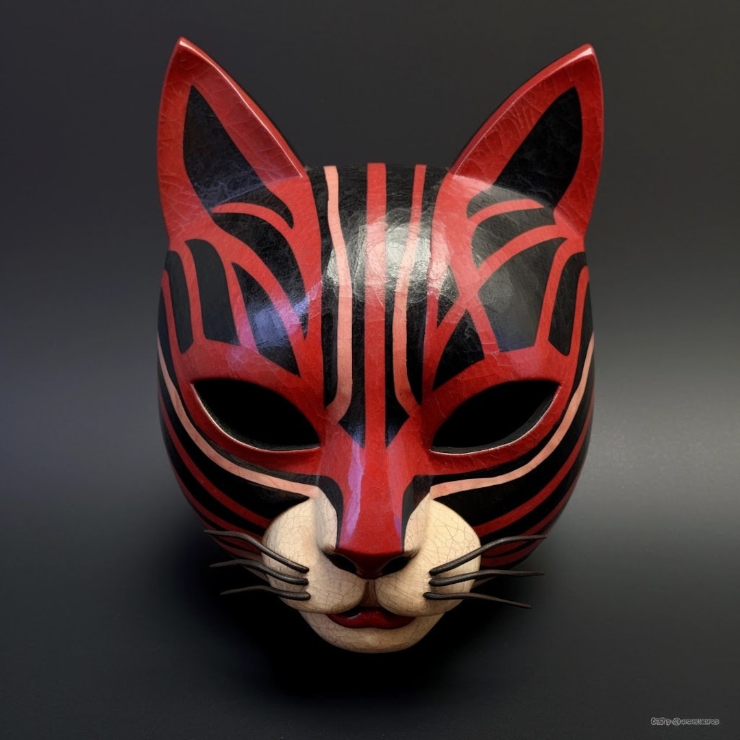 Embrace Ancestral Charms: Anime Cat Mask Infused With Cracked Antique ...