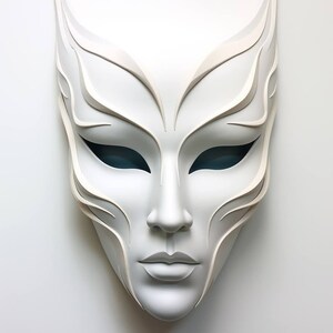 Cyborg Chic: Elegant Gray Humanoid Mask, Non-human Features, Ruffles ...