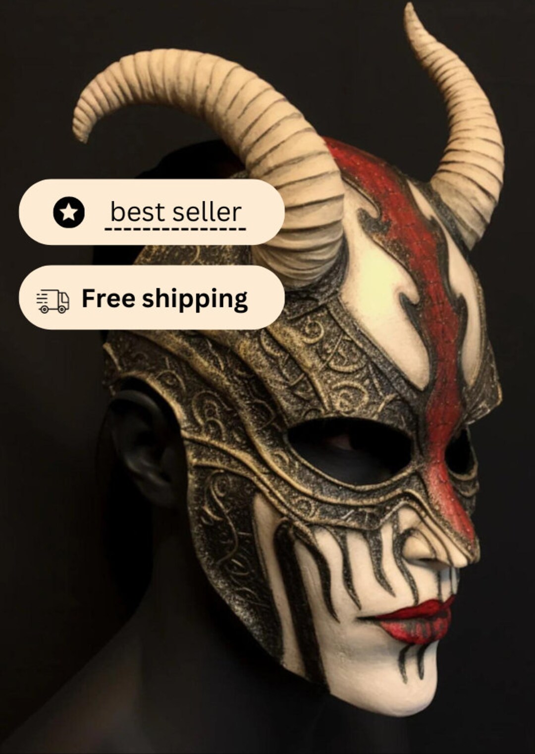 Limited Edition Made for Me. Full Face Demon Mask. White, Gold, Black ...
