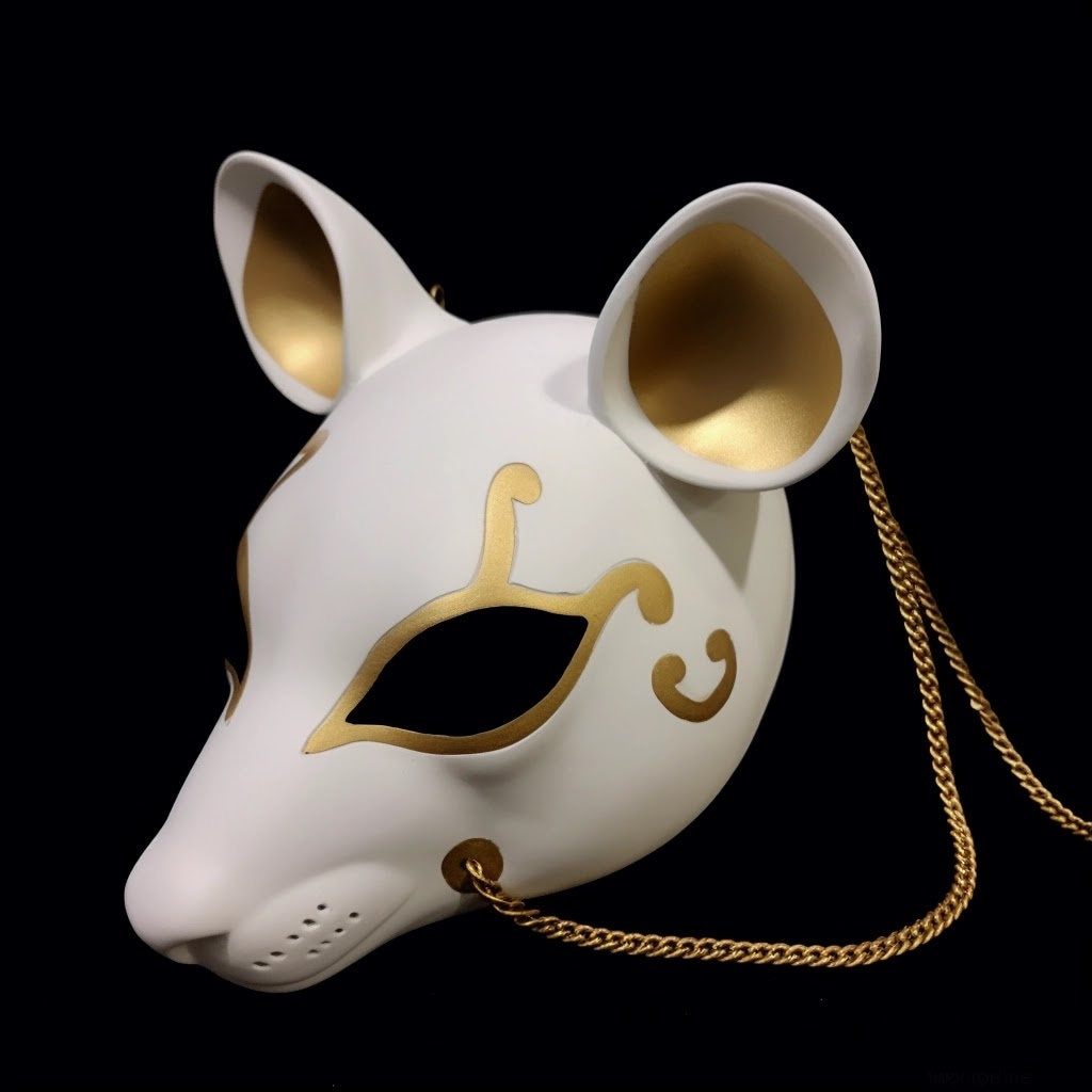 Embrace Enchanting Whimsy Elegant White Mouse Mask, Gilded Details ...